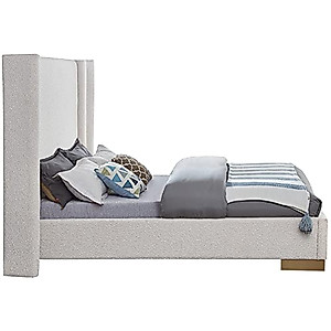 Meridian Furniture HaltonCream-K Halton Collection Modern | Contemporary Boucle Fabric Upholstered King Bed, Rich Cream Boucle Fabric, Brushed Gold Metal Base, 94" W x 86.5" D x 65" H, Cream, King