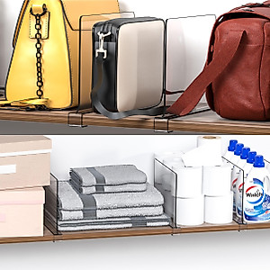 Yieach Acrylic Shelf Dividers for Closet Storage,Clear Closet Organizer for Purses and Clothes,Perfect Wood Shelf Separators for Kitchen Cabinets and Bedroom,Handbag and Clothing Dividers,Pack of 6