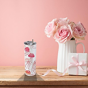 Medpol Minimalism jellyfish print cups tumbler with lid and straw 20 oz insulated tumbler，Colorful jellyfish cute sippy cups stainless insulated travel coffee mugs for women