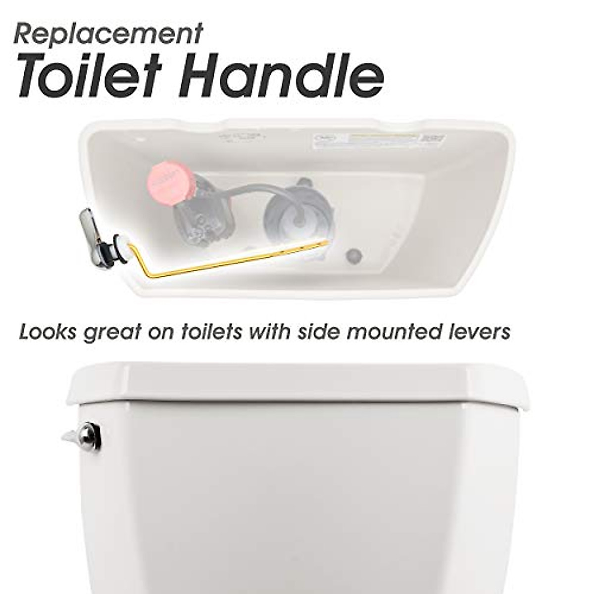 Qualihome Universal Toilet Tank Flush Lever, Chrome Finish Handle with Metal Nut, Fits Most Toilets (Side Mount)