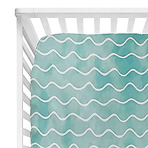 Nautical Fitted Crib Sheet,Soft Pastel Colored Ocean Sea Waves Pattern Summer Vibes Inspired Graphic Microfiber Silky Soft Toddler Mattress Sheet Fitted,28"x 52"x 8'',Baby Sheet for Boys Girls