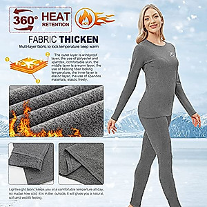 MeetHoo Thermal Underwear for Women, Winter Warm Base Layer Compression Set, Fleece Lined Long Johns Running Skiing Gray