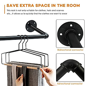 ERYTLLY Industrial Pipe Clothes Rack 36.2”,Multi-purpose Wall Mounted Iron Garment Rod,Heavy Duty Detachable Hanging Clothes Rack for Closet Rod,Black