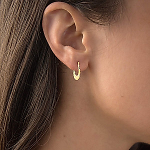 14K Yellow Gold Polished & Textured Twisted Shrimp Hoop Earrings For Women | 2x21mm Hoops | Earrings For Sensitive Ears | Solid Gold Earrings For Women