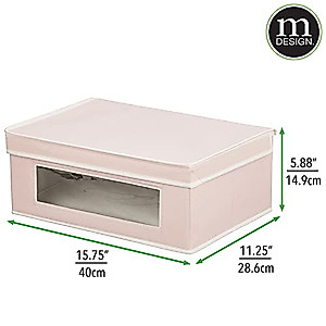 mDesign Fabric Stackable Slim Shelf Storage Organizer Box with Window/Attached Lid for Organizing Bedroom Closet - Holds Purses, Linens, Accessories - Jane Collection - 6 Pack, Pink/White