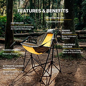 Stream Design Portable Swing Hammock Chair | Foldable Recliner Rocking Lounger with Headrest and Drink Holder | For Outdoor & Sports, Beach, Lawn, Hunting, Tailgating, Fishing | Supports 300 Lbs