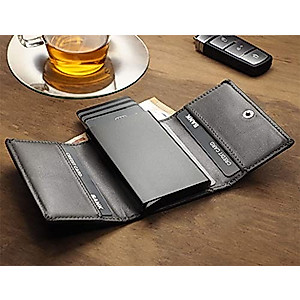 PULARYS Mini Wallet BOSTON - Multifunckion Credit Card Case - Italian Leather - RFID blocking - Size: 7.5 x 9.5 x 2.5 cm - Space for up to 10 Cards - Snap Fastener - Classic Design