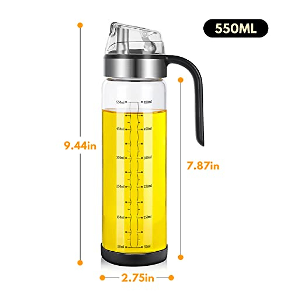 ZENG Oil Dispenser Bottle Set for Kitchen, Olive Oil Bottle Dispenser, Glass Oil Sauce Bottle Dispenser, Auto Flip, 550ml