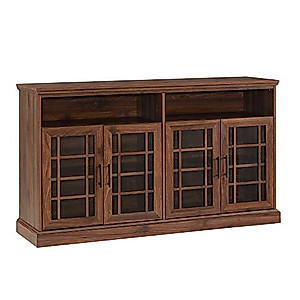 Walker Edison Classic Glass Door Universal TV Stand for TV's up to 64" Flat Screen Living Room Storage Cabinet Doors and Shelves Entertainment Center, 16"D x 58"W x 33"H, Dark Walnut