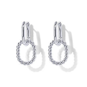 PAVOI Rhodium Plated Convertible Twisted Rope and Plain Paperclip Link Earrings for Women - Braided Drop Dangle Huggie Hoop Earrings