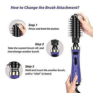 Beautimeter Hair Dryer Brush, 3-in-1 Round Hot Air Spin Brush Kit for Styling and Frizz Control, Negative Ionic Blow Hair Dryer Brush Volumizer, 2 Detachable Auto-Rotating Curling Brush
