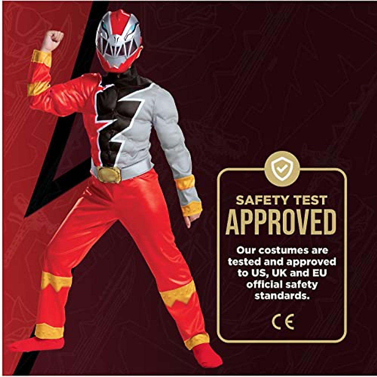 Red Ranger Muscle Costume for Kids, Official Power Rangers Dino Fury Outfit with Mask, Child Size Small (4-6)