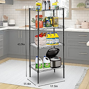 FDW 18L x 12W x 44H Wire Shelves Metal Shelf with 4 PP Sheets Storage Shelves 4 Tier Layer Storage Shelves for Laundry Bathroom Kitchen Garage,Black