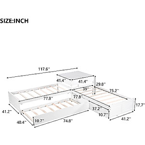 CITYLIGHT L-Shaped Platform Bed with Trundle and Drawers Linked with Built-in Desk, Wood Corner Bed with 3 Twin Beds for Kids Girls Boys Teens Bedroom (Twin,White)