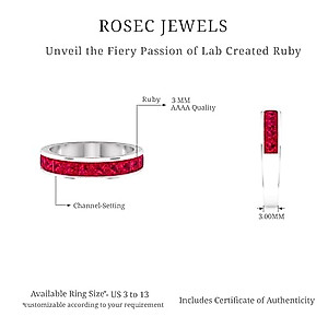 Rosec Jewels Certified Lab Grown Ruby Eternity Band Ring for Women, Ruby Anniversary Ring, Aaaa Quality - Ready To Gift, 14K White Gold, Size:US 10.00