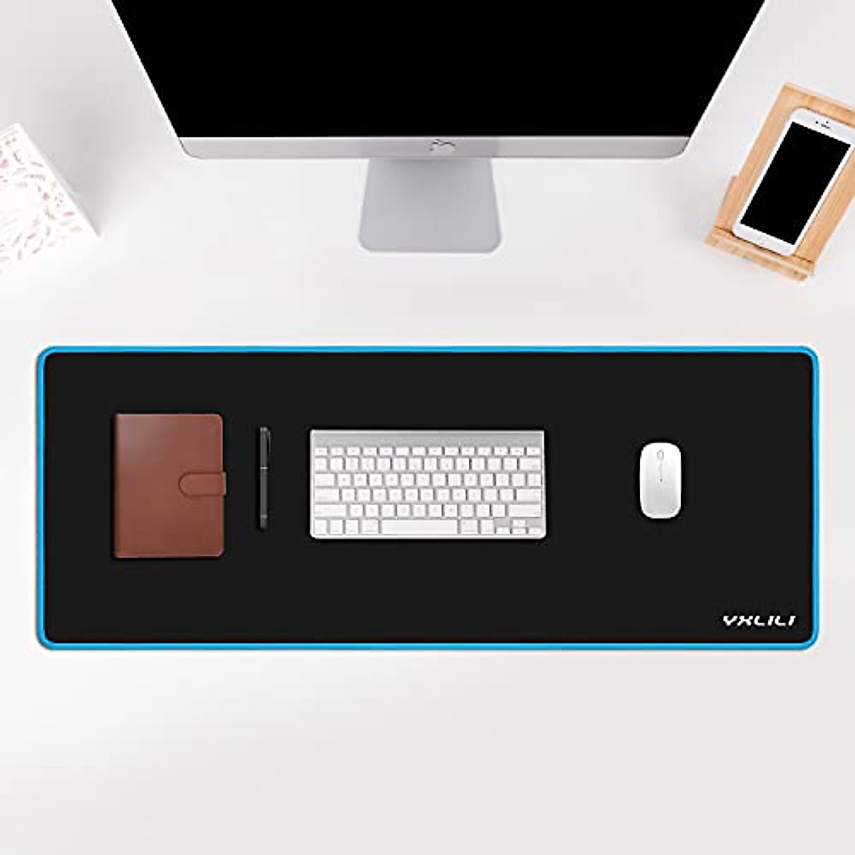 YXLILI Gaming Mouse Pad XXL Large Mouse Pads 31.5X11.8In Extended Computer Mouse Mat for Wireless Mouse Keyboard with Stitched Edges, Non-Slip Base, Waterproof Mousepads for Office Home Gaming-Blue