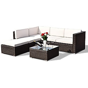 LIRUXUN 4 PCS Outdoor Patio Rattan Wicker Furniture Set Cushioned Yard Garden Coffee Table Loveseat