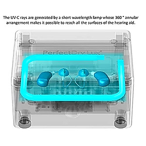 PerfectDry LUX | World's Fastest Hearing Aid Dryer, Dehumidifier Accessory | UV-C Ultraviolet Light Box Kit | Removes Sweat & Moisture from Hearing Aids, Airpods, Wireless Earbuds, Ear Amplifiers