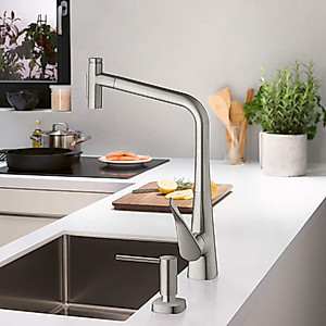 hansgrohe Metris Select Stainless Steel Single-Handle Kitchen Faucet, Kitchen Faucets with Pull Out Sprayer, Faucet for Kitchen Sink, Stainless Steel Optic 73820801