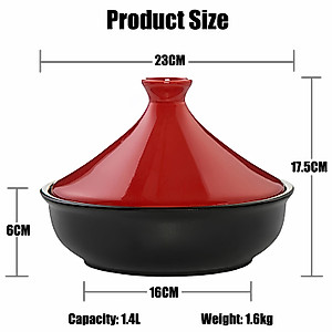 Xgxoz Enameled Ceramic Tagine Enameled Cooking Pot with Ceramic Cone-Shaped Closed Lid, Non Stick Enameled Casserole Tajine Pot for Home Kitchen Restaurant