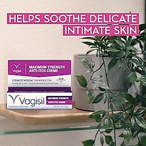 Vagisil Maximum Strength Feminine Anti-Itch Cream with Benzocaine for Women, Helps Relieve Yeast Infection Irritation, Gynecologist Tested, Fast-acting, Soothes and Cools Skin, 1 oz