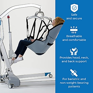 Patient Aid Padded U-Sling with Head Support - Soft Polyester Fabric - Comfy and Safe Lifting for the Elderly, Bariatric, and Non-Weight-Bearing - Medium, 225lb. Maximum Carrying Capacity
