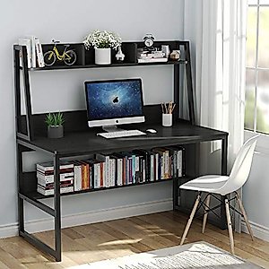 Tribesigns Computer Desk with Hutch,47 inches Home Office Desk with Space Saving Design with Bookshelf for Small Spaces (Black, 47)