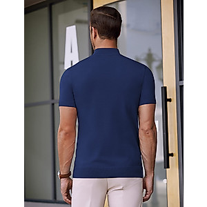 COOFANDY Mens Mock Turtleneck Short Sleeve Knit Sweater Business Casual Mock Neck Pullover Sweater Basic Tops Navy Blue