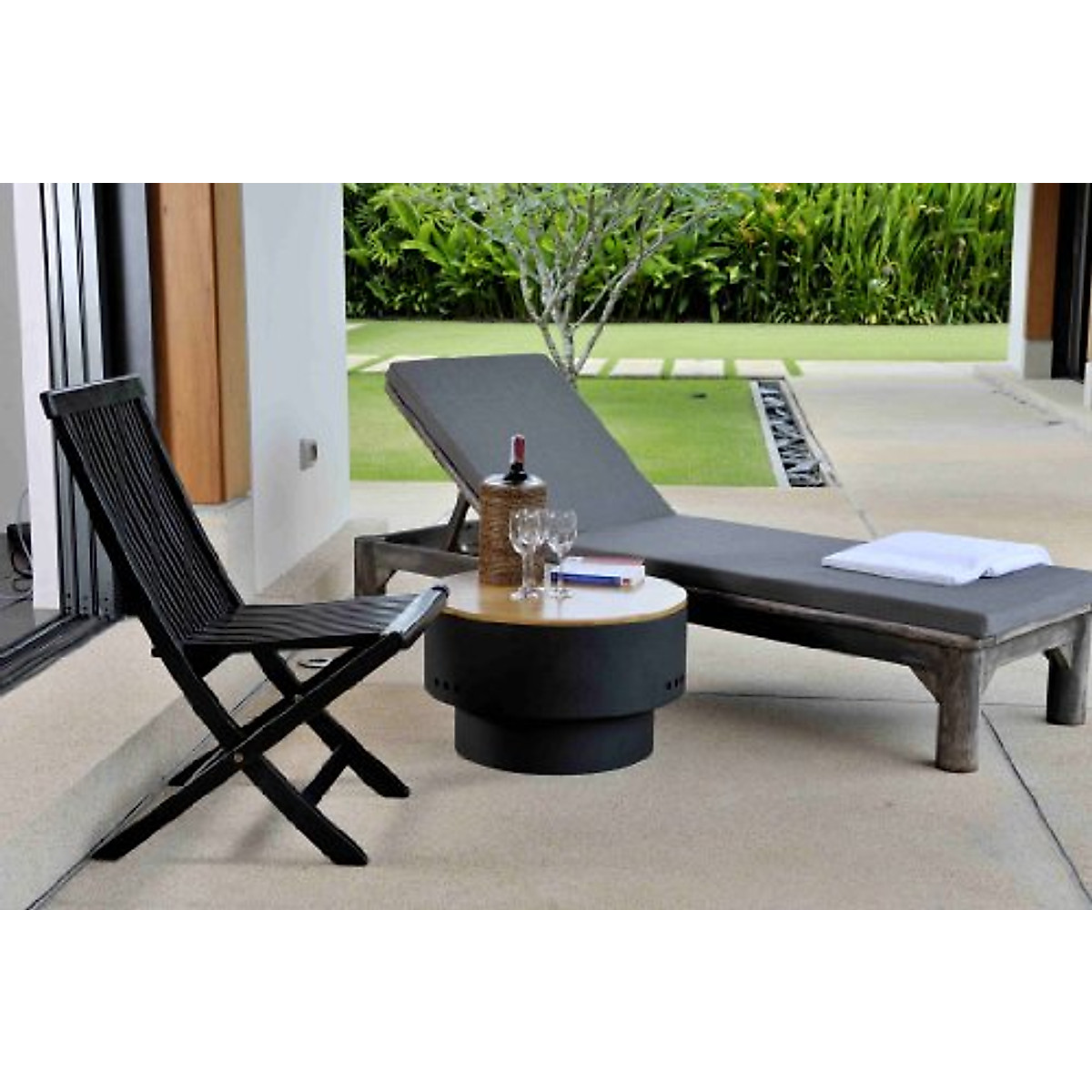 Fire Sense 60532 Fire Pit Revolver Wood Burning Lightweight Portable Outdoor Firepit Backyard Fireplace for Camping Bonfire with Grill Rack & Hardwood Top - 24“