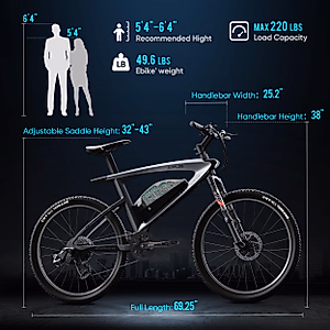 eAhora APUS Peak 1000W Electric Bike 20Ah Carbon Fiber Electric Bikes 26 Inch Electric Mountain Bike,Color Display with USB Port, GRAY