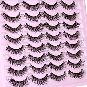 Natural Lashes Cat Eye Wispy False Eyelashes D Curl Lashes Fake Eyelashes Soft Handmade Russian Strip Lashes Pack Look Like Extension Multipack 16 Pairs