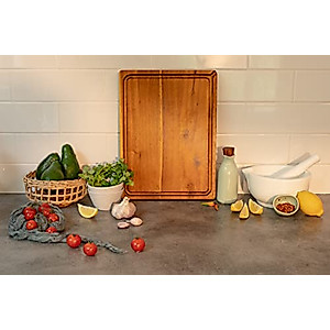 Viavel Large Acacia Wooden Cutting Board - Thick, Multipurpose & Reversible Wood Charcuterie Board for Chopping or Serving - 16 x 12 x 1.5 Inch - Deep Juice Grooves, Beautiful Gift !