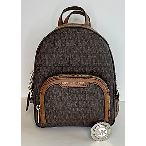 Michael Kors Jaycee XS Convertible Zip Pocket Backpack bundled with SM TZ Coinpouch Wallet Purse Hook (Signature MK Brown)