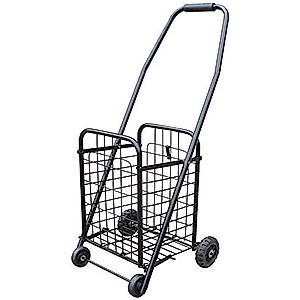 Shopping Trolley on Wheels Multi Function Shopping Cart Portable Folding Wrought Iron Trolley Luggage Trailer Special Spray Treatment Intimate Basket Buckle Storage Hand Trucks,Black,88Cm