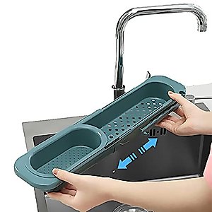 Telescopic Sponge Holder for Kitchen Sink Organizer Telescopic Sink Storage Rack Holder Telescopic Sink Shelf Kitchen Kitchen Sink Drain Basket Telescoping Sink Caddy Adjustable for Home(Green)