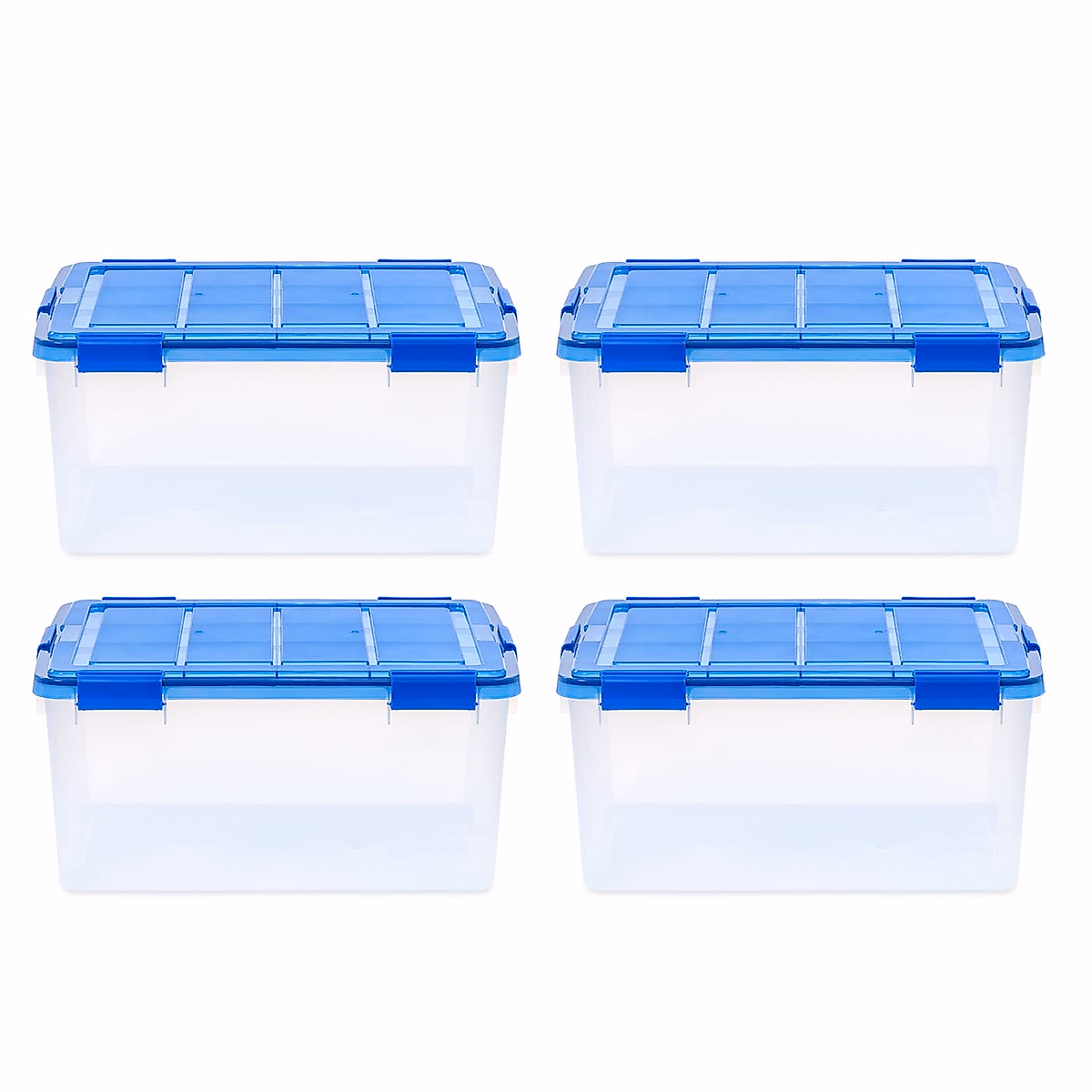Iris 4Pack 62qt WEATHERPRO Airtight Plastic Storage Bin with Lid and Seal and Secure Latching Buckles