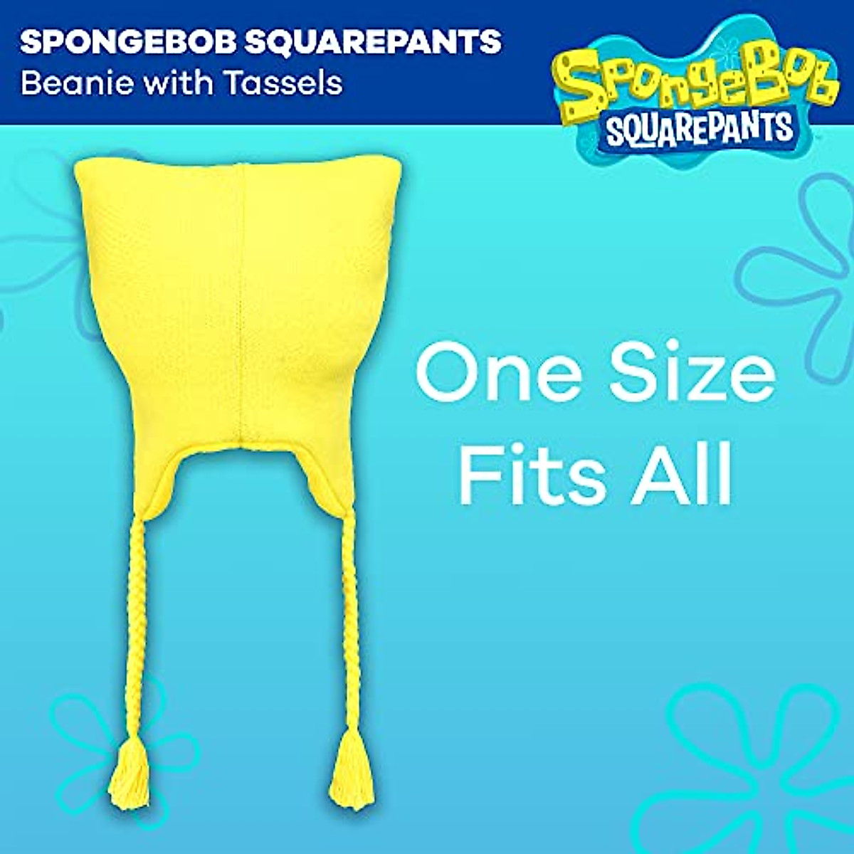 Concept One SpongeBob Squarepants Beanie Hat, Peruvian Knit Acrylic Beanie Cap with Tassels, Yellow, One Size
