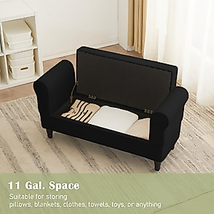 Merdoo Classics Storage Ottoman Bench with 2 Ottoman Foot Rest, Tufted End of Bed Storage Bench, Upholstered Bedroom Storage Bench, Rolled Arm Window Bench for Entryway Bedroom Living Room, Black…