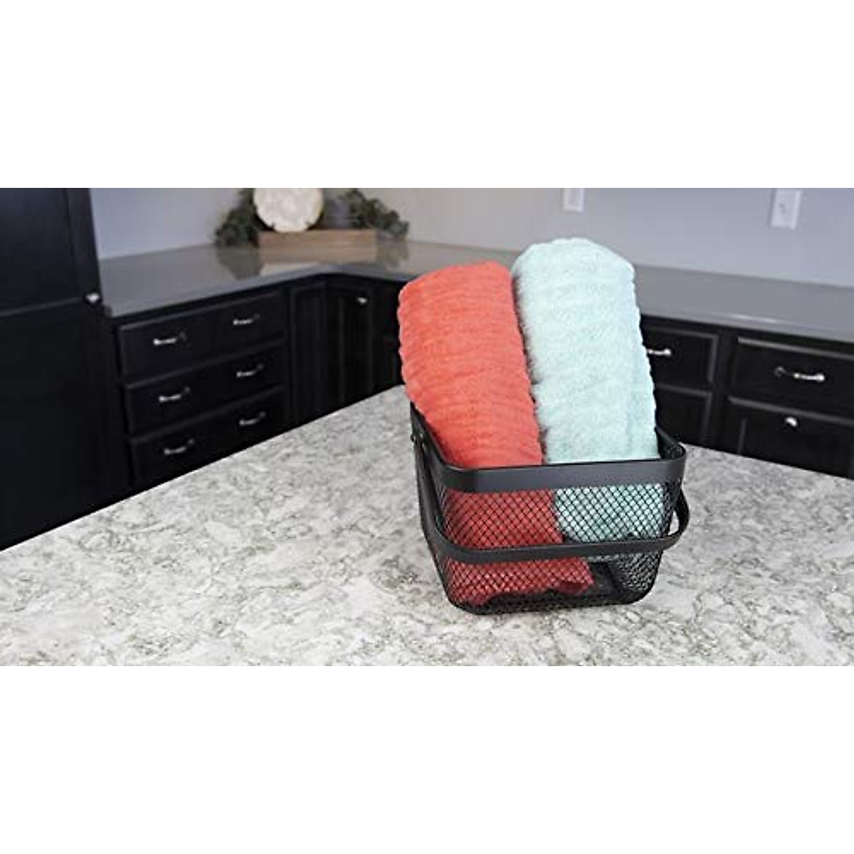 Nifty Solutions Small Mesh Basket with Folding Handles – Modern Metal Black Design, Rectangular Steel Construction, Home Storage Bin, Shelf, Cabinet & Closet Organizer, (7740SB-BLK)