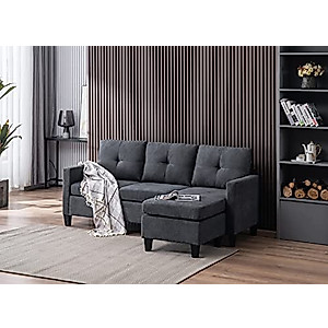Devion Furniture Enzo Linen Sectional Sofa, Dark Gray
