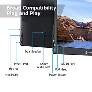 Portable Monitor, LasAnclas 15.6” 1080P FHD USB C Portable Laptop Monitor, Mini DP/Mini HDMI Extender Monitor for Laptop MAC PC Tablet Phone Xbox PS4 Included Protective Cover