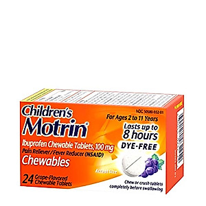 Motrin Children's Dye-Free Ibuprofen Chewable Tablets for Pain & Fever, Grape, 24 Count