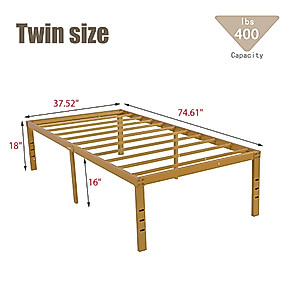 alazyhome 18 Inch Metal Twin Size Bed Frame Heavy Duty Platform Noise Free Steel Slat Support Easy Assembly Noise Free No Box Spring Required Gold
