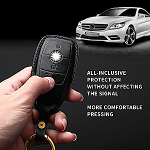 Tukellen for Mercedes Benz key fob cover Genuine Leather with keychain,Leather Protector Key case compatible Mercedes Benz 2017-2021 E-Class 2018-2021 S-Class 2019-2021 A-Class C-Class G-Class-Black