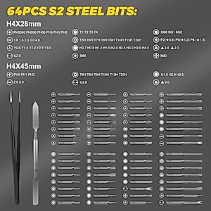 Qutraliza Mini Electric Screwdriver,64 in 1 Magnetic S2 Bits with 4 Led Light,Precision Screwdriver Set,5 Torque Settings,Cordless Screwdriver Repair Tool for Phone Laptop Camera Watch