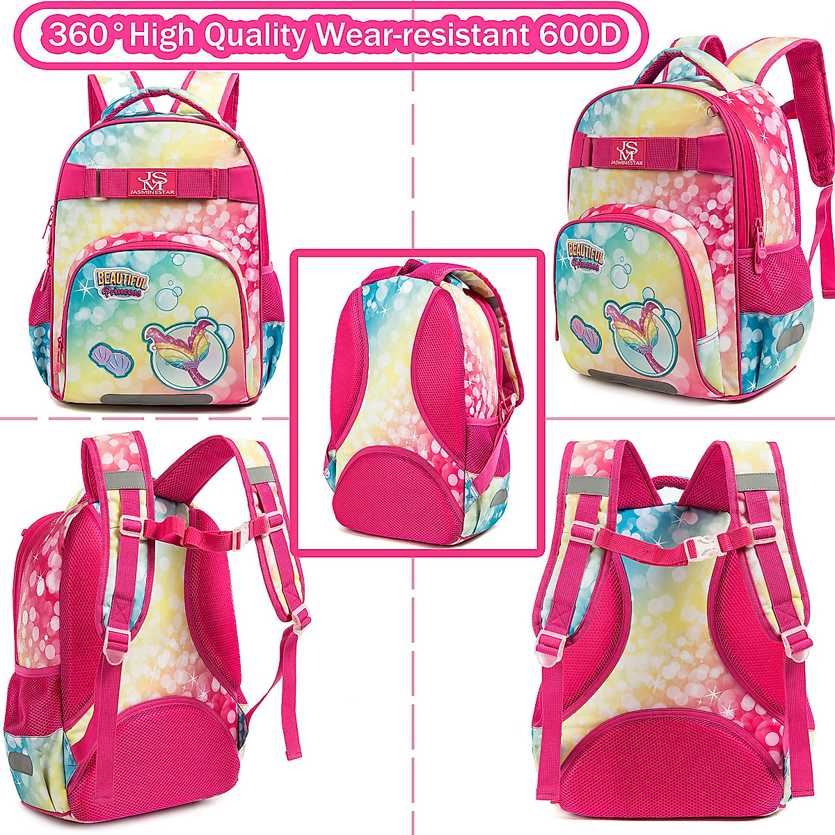 School Girls Boys Kids Backpack for Preschool Kindergarten Elementary School Backpack for Girls Boys Kids Lightweight and Multi functional Heavy Duty carry on Backpack with Lunch Bag Mermaid