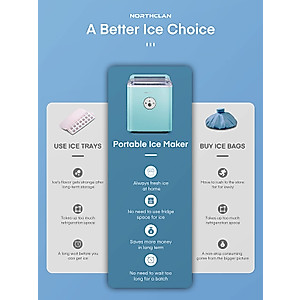 Ice Makers Countertop, 28 lbs in 24 Hours, 9 Cubes Ready in 6 Mins, NORTHCLAN Portable Ice Cube Maker Machine with Ice Scoop and Basket for Home/Kitchen/Office/Bar/Party (1, Mint, 1)