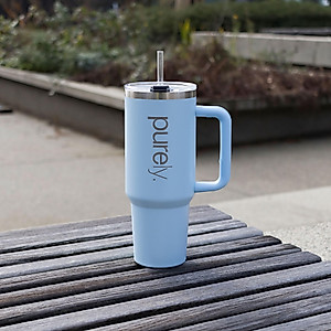 PURELY 40 oz Ceramic Lined Insulated Tumbler with Handle, Leak Resistant 2-way Lid and Straw, Ceramic Lined Travel Mug (Blue, 40oz)