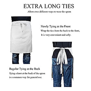 DCCPAA 100% Cotton Professional Chef Apron for men and women,Adjustable Bib with Roomy Pockets for Cooking Kitchen BBQ Grill Barber and Drawing(White)