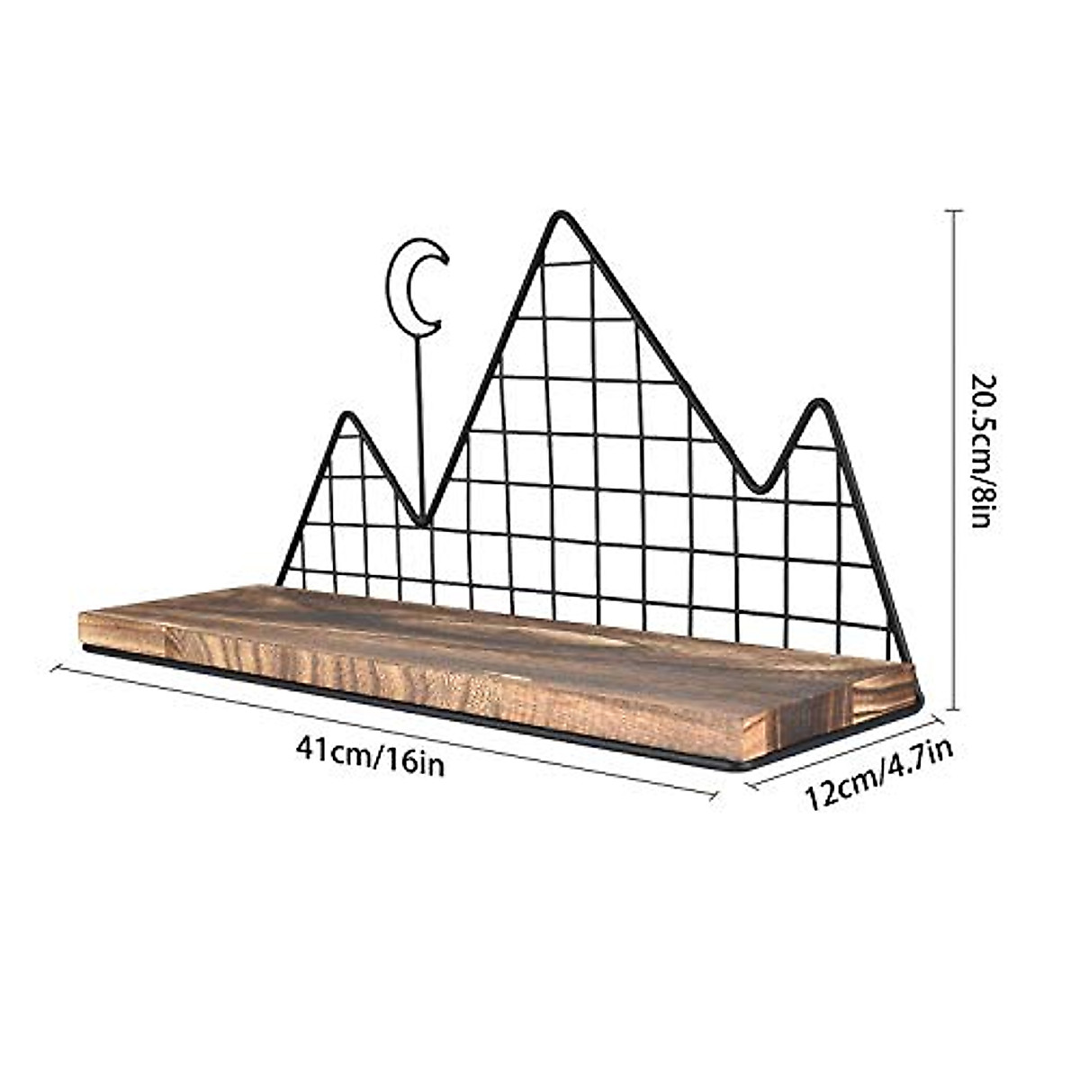 Homode Floating Shelves, Set of 2 Mountain Wall Shelves, Rustic Wood Display Storage Shelf with Metal Wire, Geometric Decor for Bathroom, Nursery, Bedroom, Office